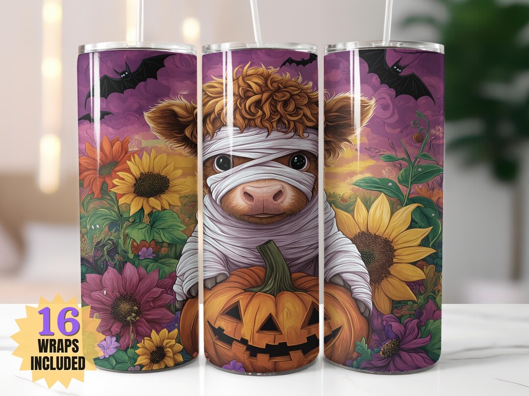 Cute Mummy Cow Tumbler Wrap PNG for Sublimation 20oz | Halloween ...