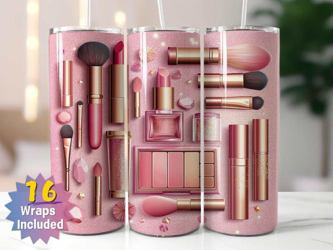 Glam Makeup Tumbler Wrap | Sublimation PNG | Pink Cosmetic Beauty ...