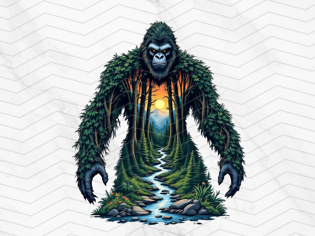 Sasquatch Forest Scene PNG | Bigfoot Nature Art Digital Clipart ...