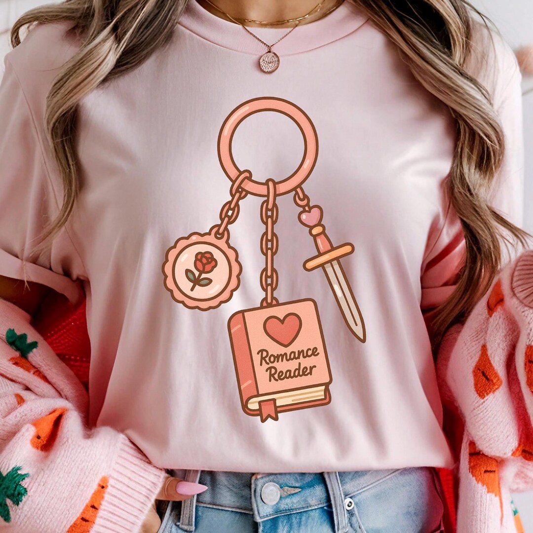 Romance Reader Keychain PNG – Cute Pink Book, Sword, and Rose Charm ...