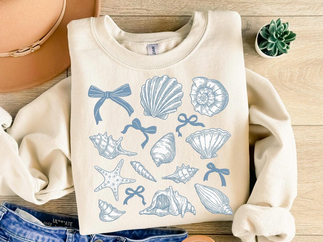 Seashell & Bows PNG, Vintage Nautical Clipart, Blue Shells and Starfish ...