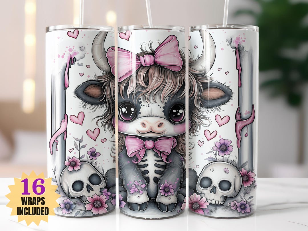 Gothic Highland Cow Tumbler Wrap PNG for Sublimation – 20oz Straight ...