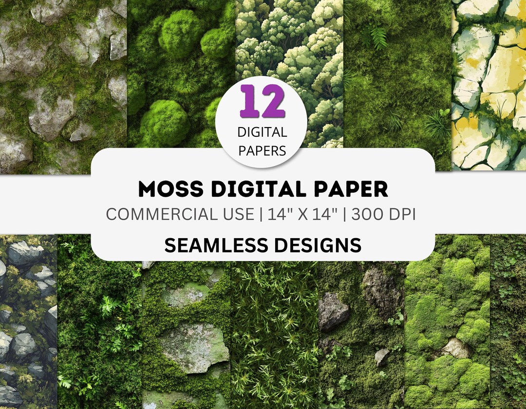 Moss Digital Paper, Seamless Greenery and Nature Textures, Realistic ...