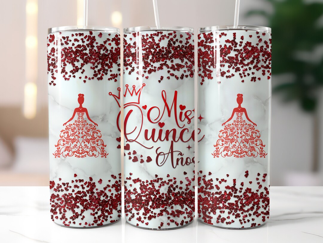 Red Mis Quince Anos 20oz Tumbler Wrap, Quinceanera Skinny Tumbler PNG ...