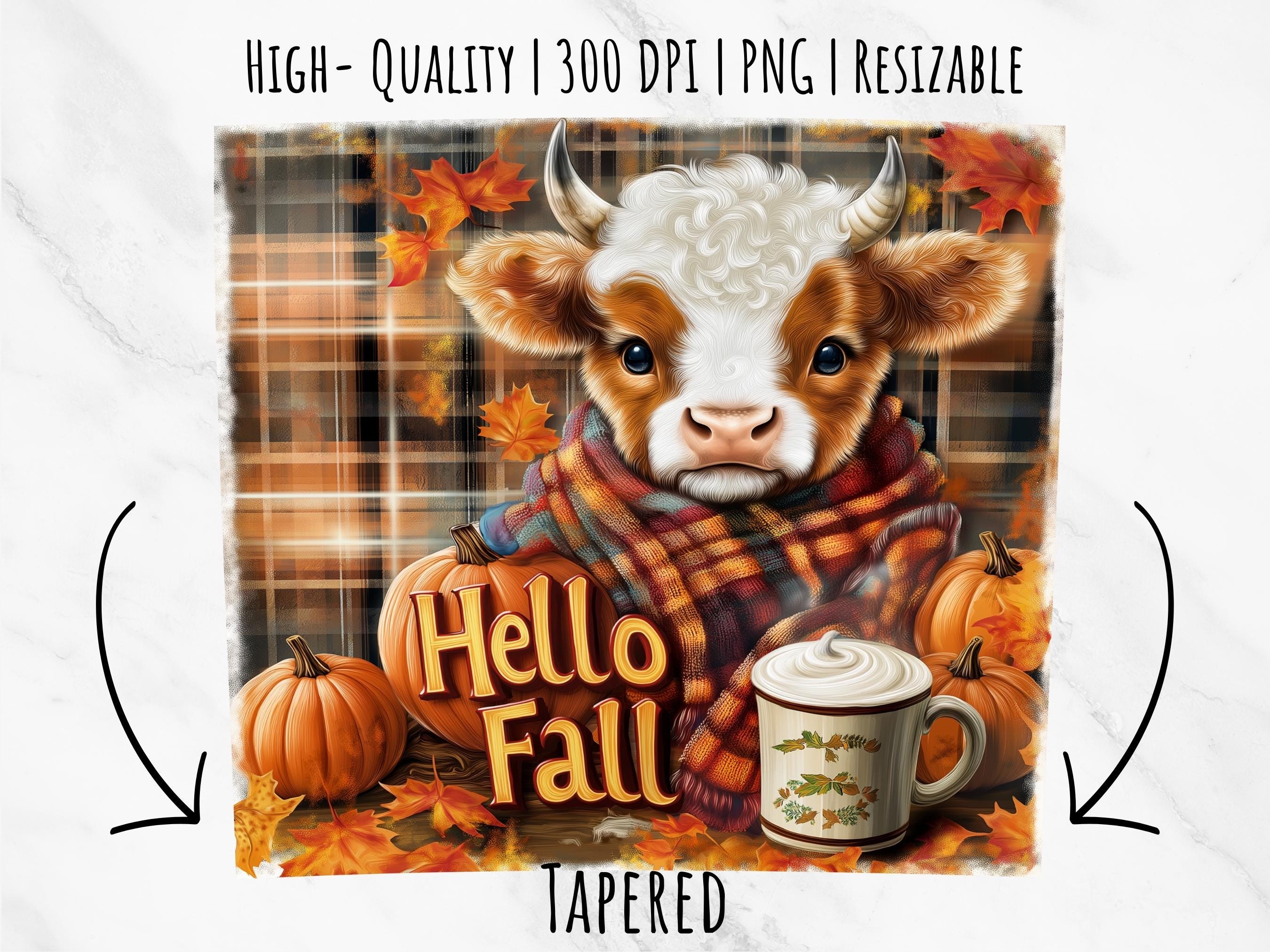 Hello Fall Tumbler Wrap PNG for Sublimation 20oz | Cozy Cow With ...