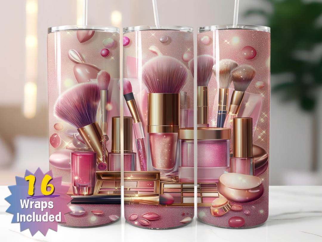 Pink Makeup Tumbler Wrap | Sublimation PNG | Glam Cosmetic Design ...