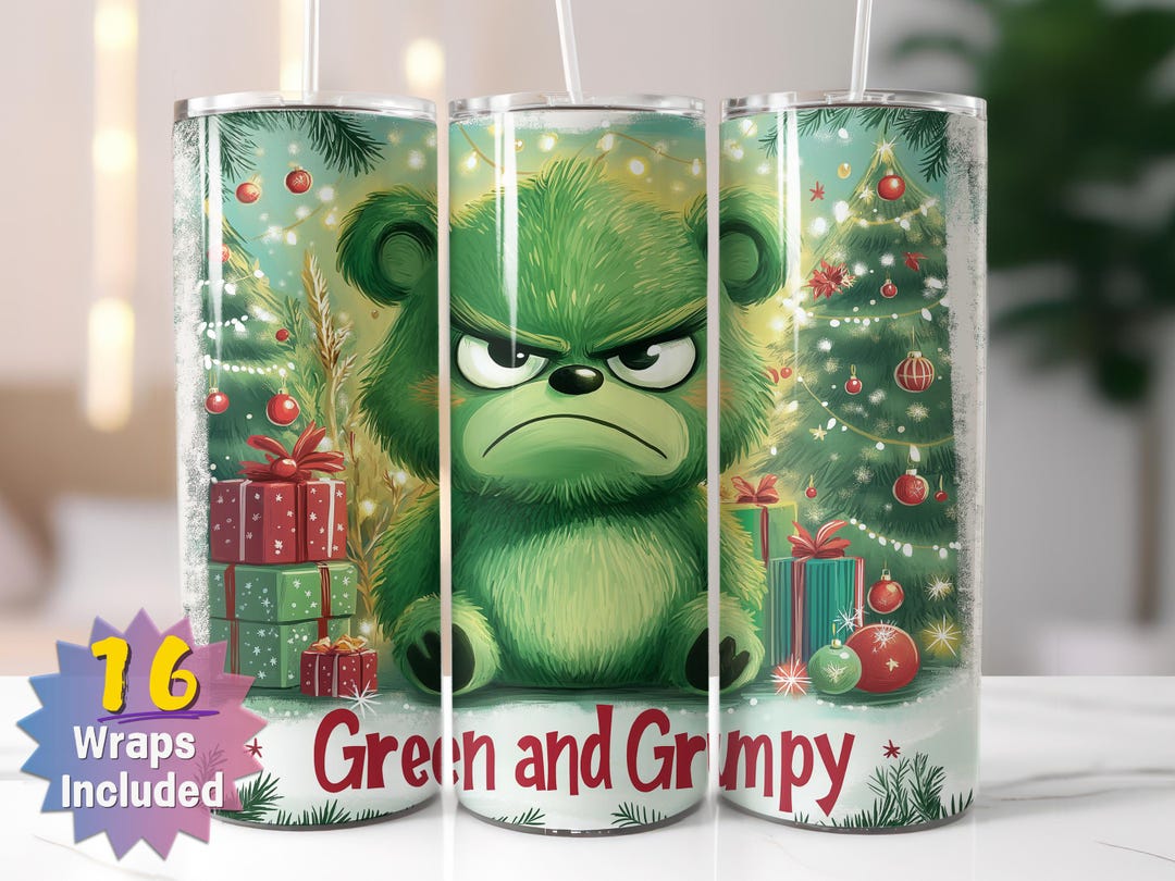 Green and Grumpy Tumbler Wrap | Funny Christmas Sublimation PNG | 20oz Straight & Tapered ...