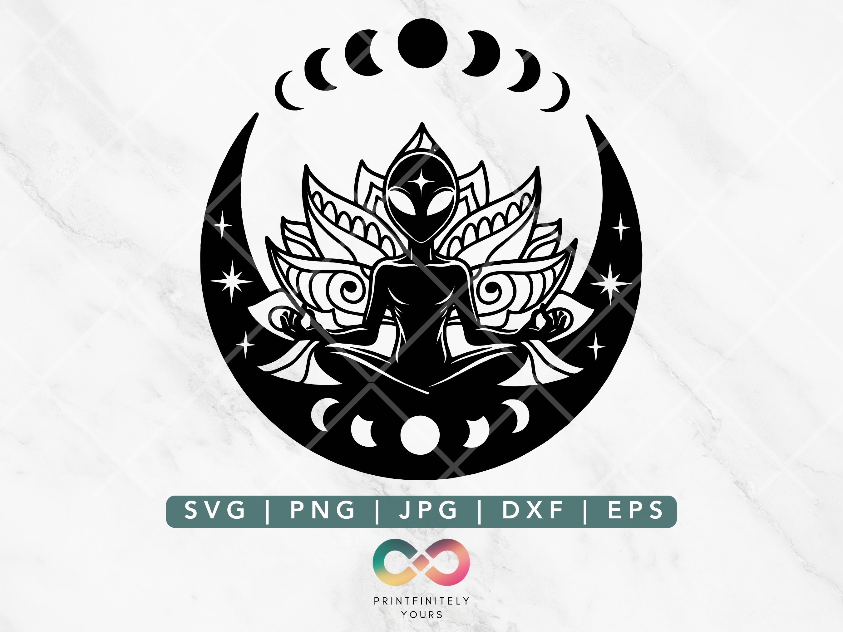 Alien Lotus Flower SVG Cosmic UFO & Extraterrestrial Scene - Etsy