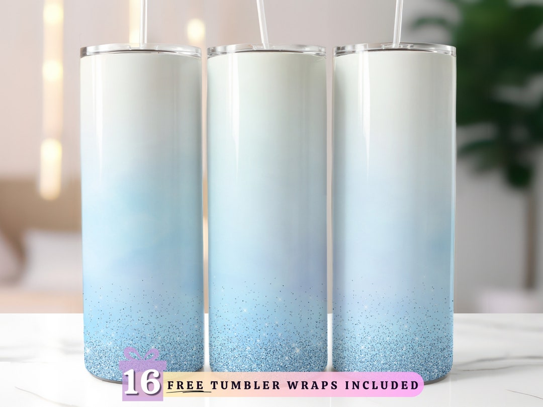 Blue Ombre Glitter Tumbler Wrap PNG, Glitter 20oz Skinny Tumbler Design ...