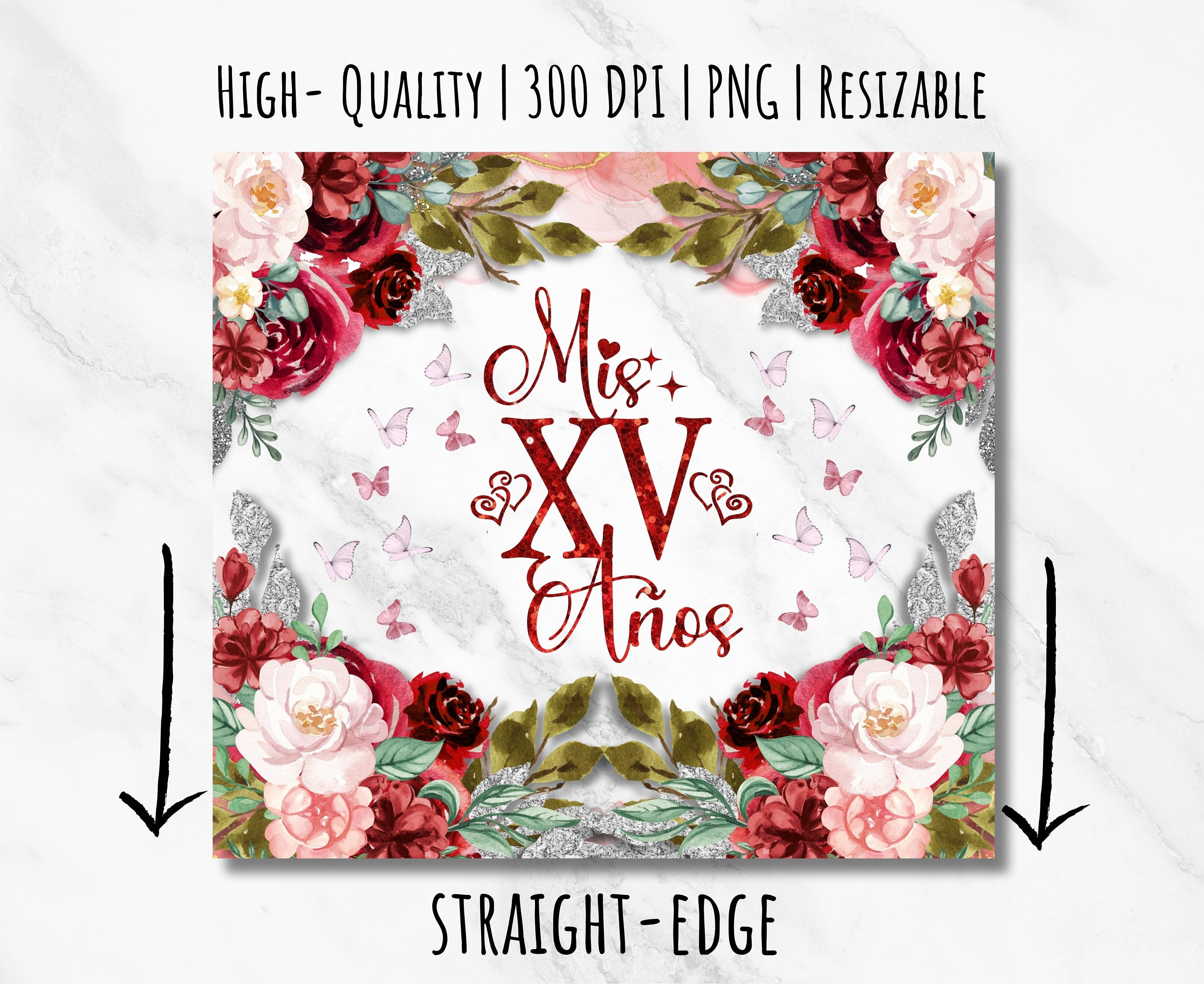 Red Mis Quince Anos 20oz Tumbler Wrap, Quinceanera Skinny Tumbler PNG ...