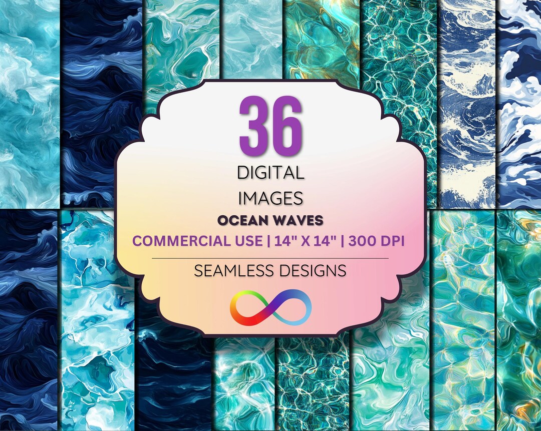 Ocean Waves Digital Paper - Seamless Water Textures, Deep Sea, Pool ...