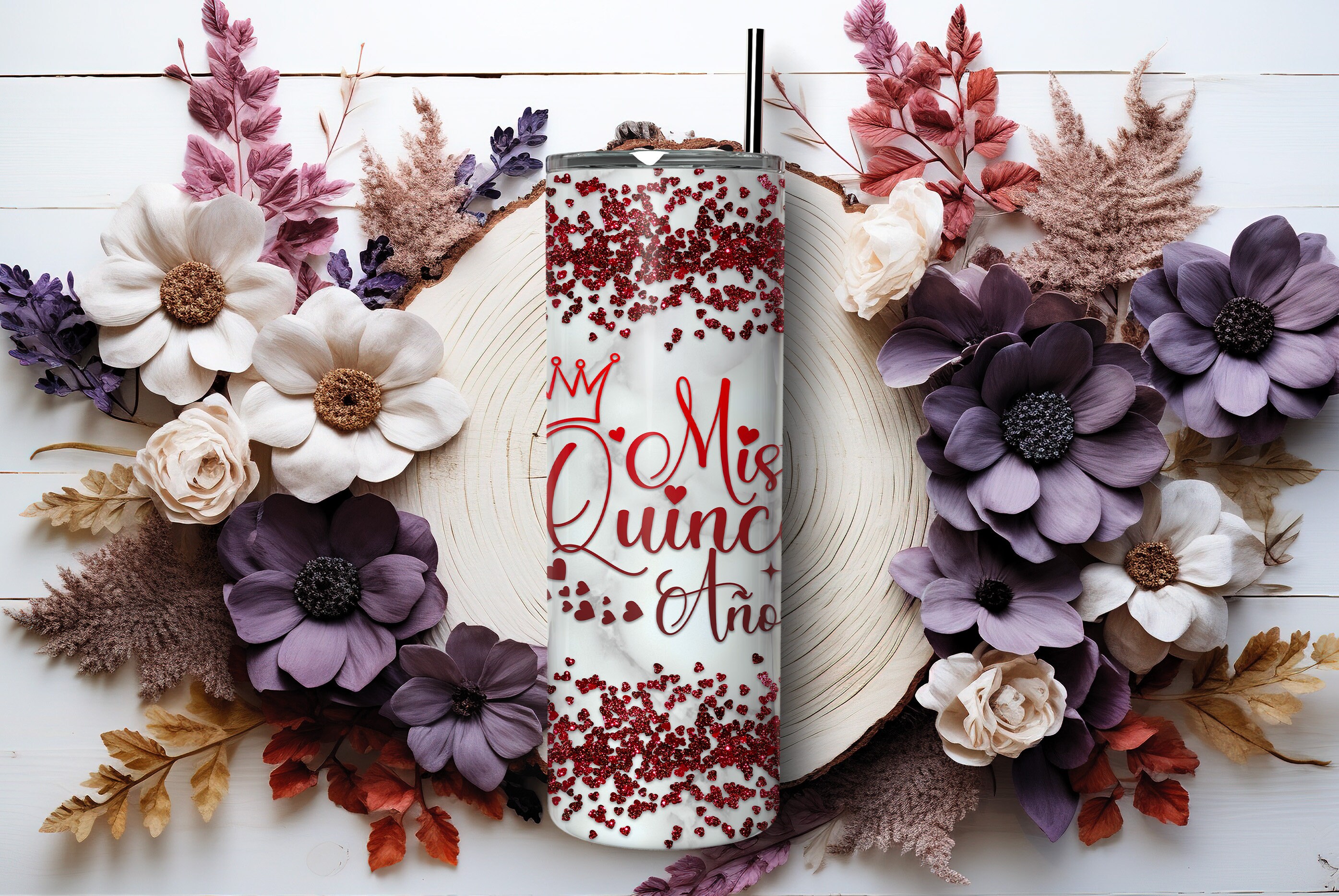 Red Mis Quince Anos 20oz Tumbler Wrap, Quinceanera Skinny Tumbler PNG ...
