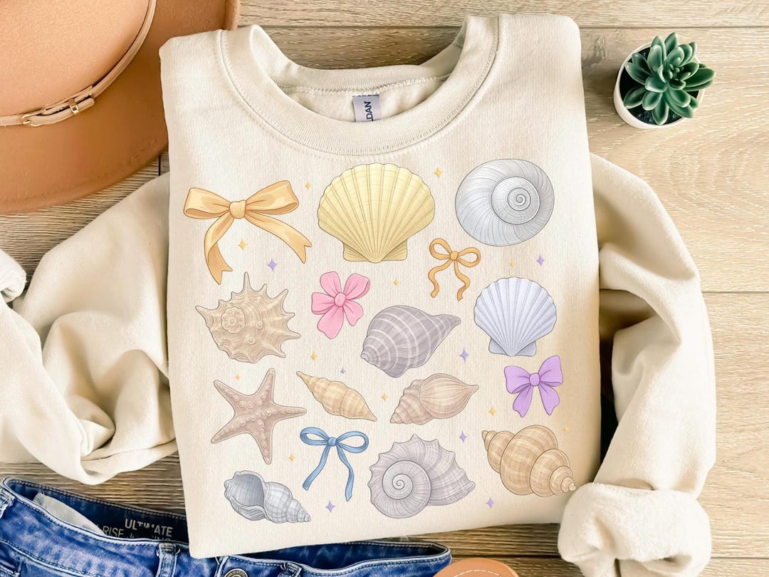 Pastel Seashells and Bows PNG, Kawaii Beach Clipart Bundle, Coastal ...