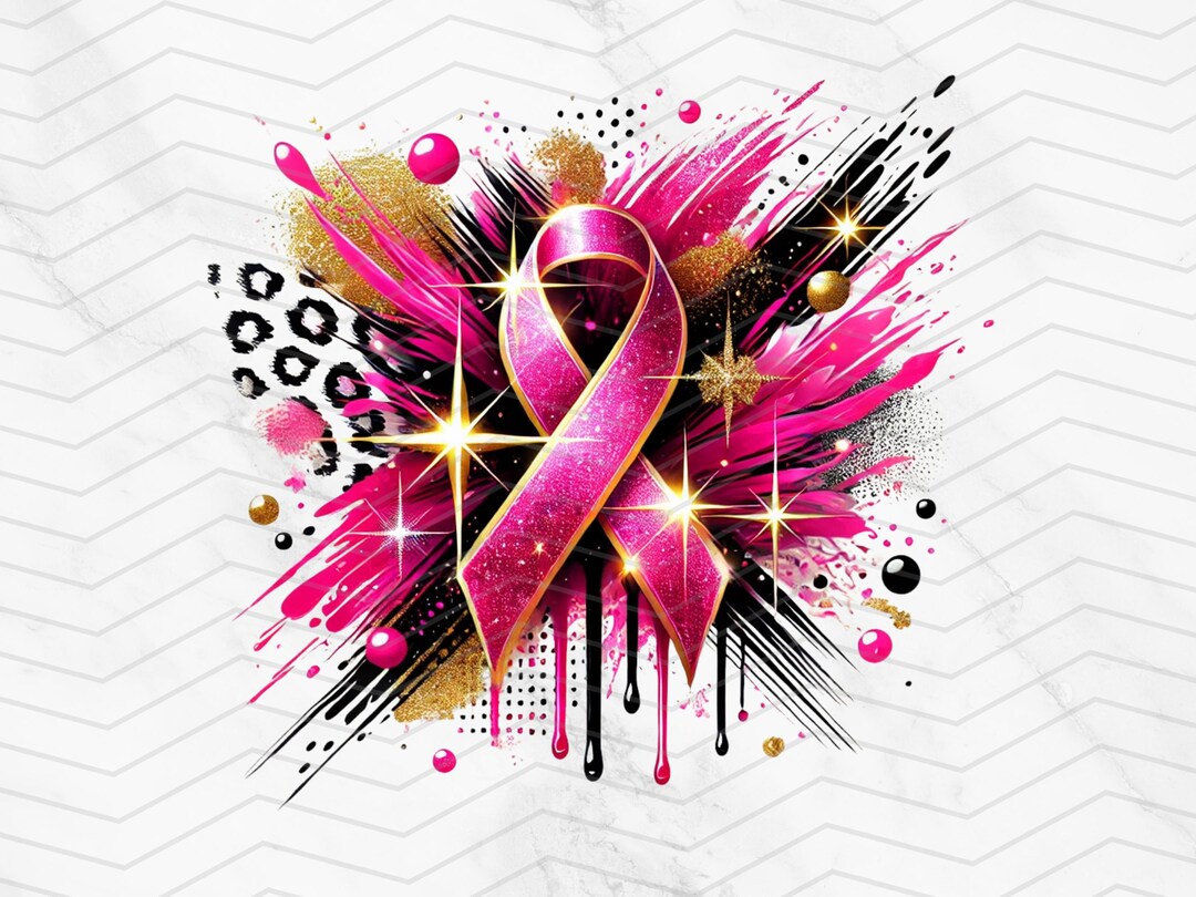 Pink Glitter Breast Cancer Awareness Ribbon PNG, Sublimation Design ...