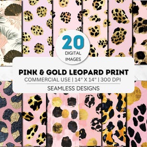 Pink & Gold Leopard Print Digital Paper - Seamless Glitter Animal Print ...