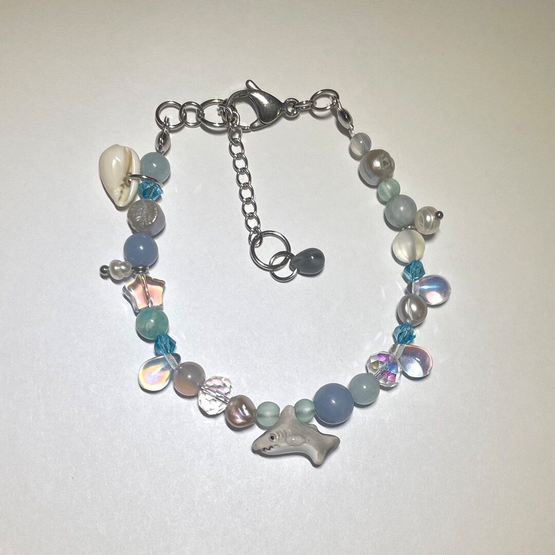 Shark Bracelet Glass & Gemstone Beads, Stainless Steel Hardware, Mini ...