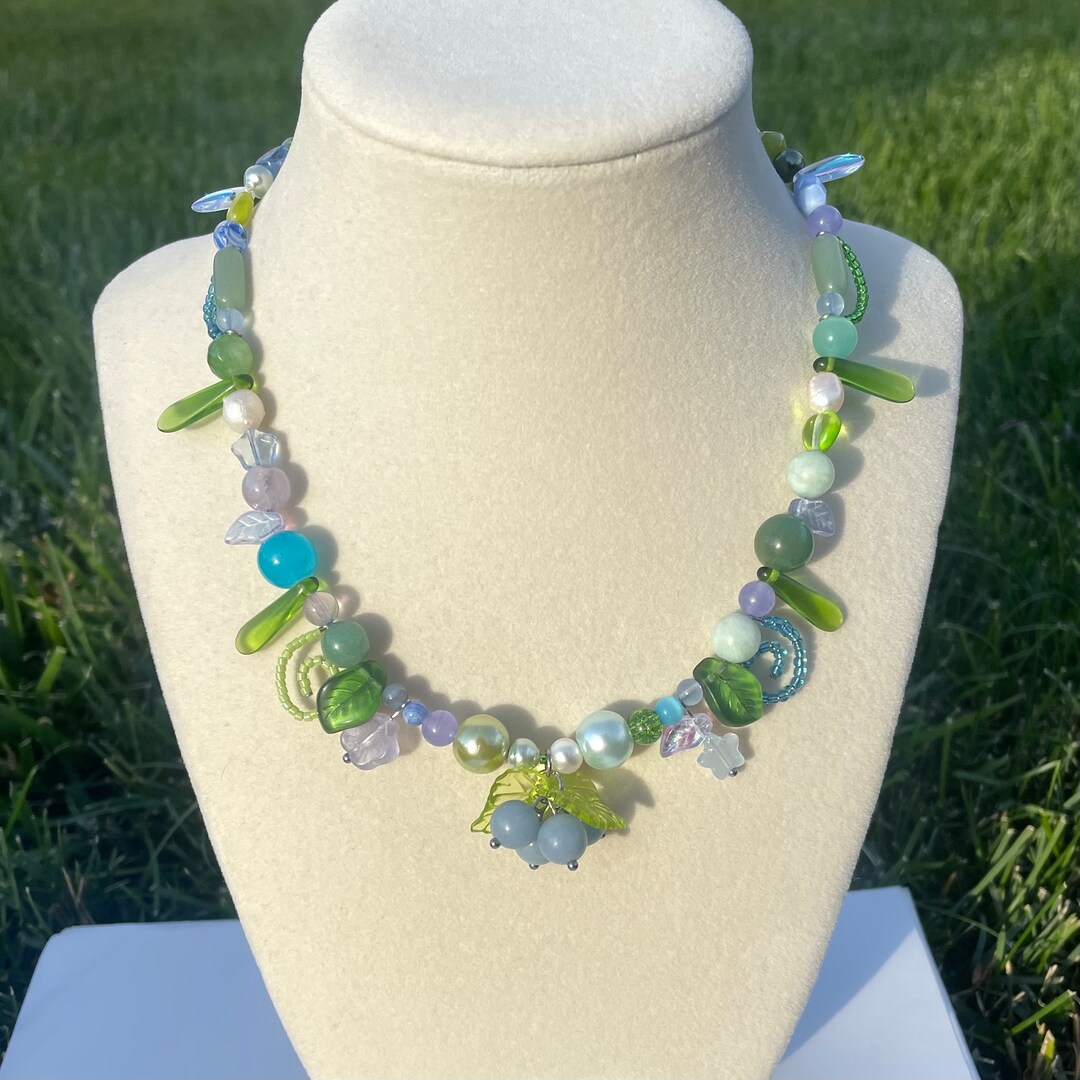 Angelite Blueberry Necklace Handmade Beaded Necklace, Gemstone, Czech ...