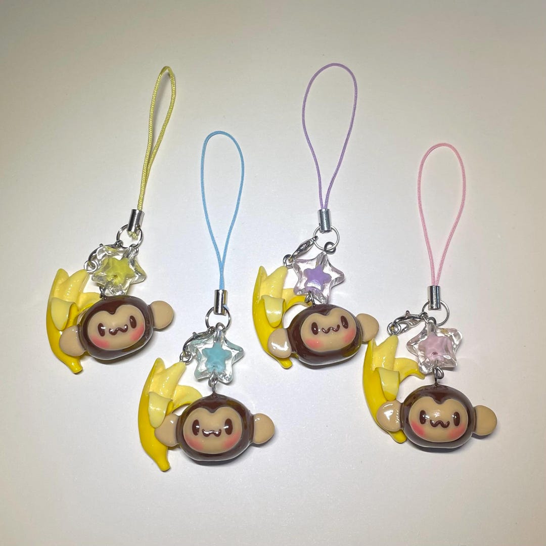 Blushing Monkey & Banana Handmade Phone Charm / Bag Charm / Keychain - Etsy
