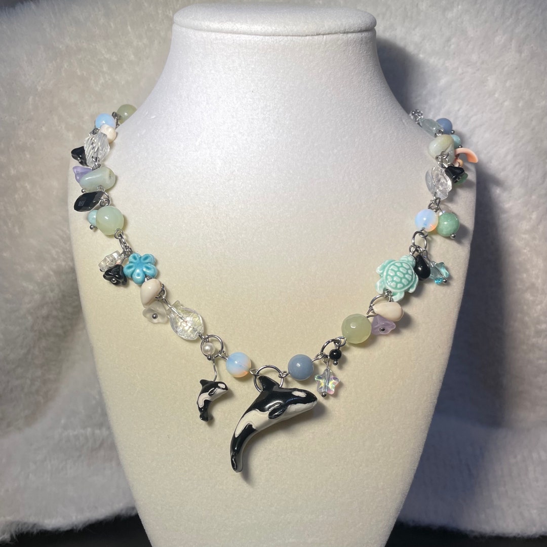 Ocean Life Orca Family Clutter Beaded Necklace Ceramic Adult & Baby ...