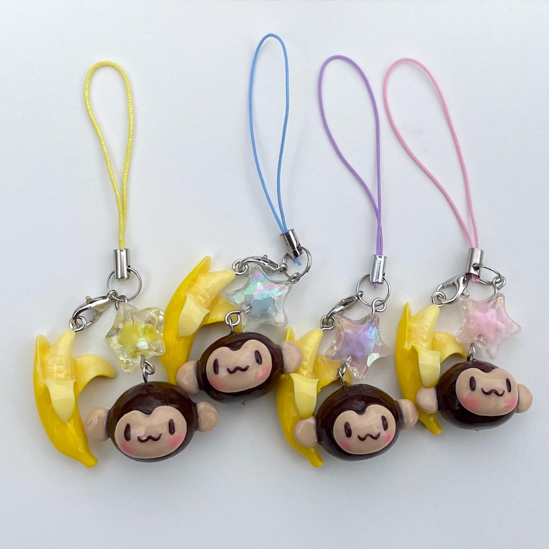 Blushing Monkey & Banana Handmade Phone Charm / Bag Charm / Keychain - Etsy