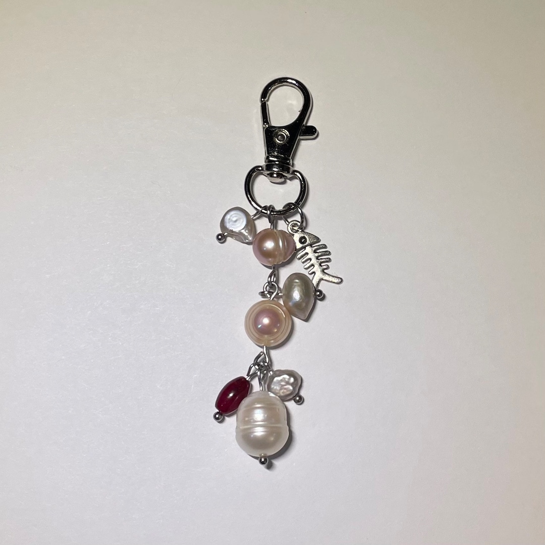 Siren Song Beaded Keychain Handmade Freshwater Pearl & Ruby Keychain - Etsy