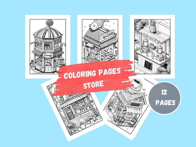12 Coloring Pages – Store. Printable Kids Activity, Instant Download ...