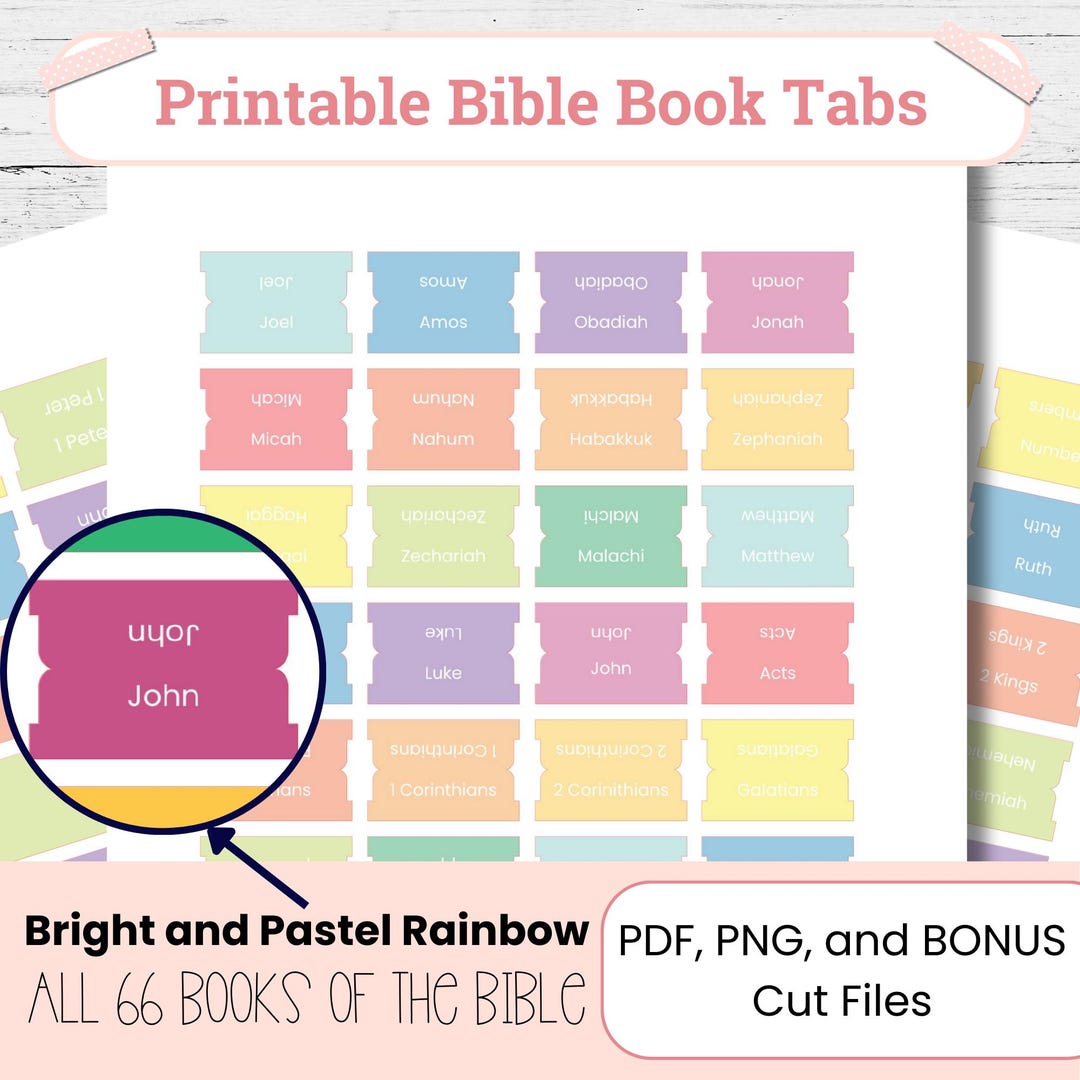 Printable Bible Tabs – 66 Books | Pastel & Bright Rainbow | Bible Study ...