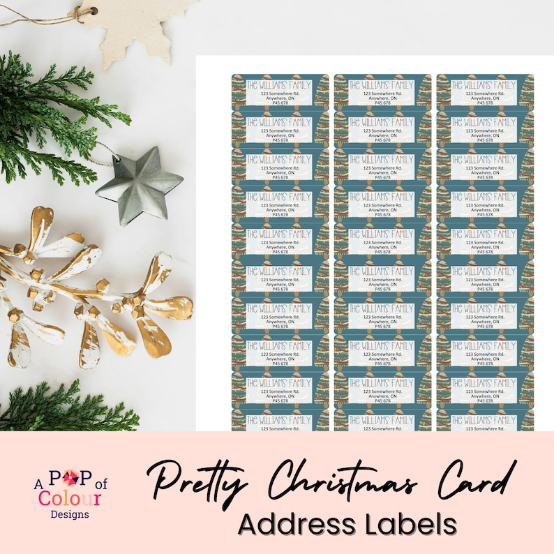 Pretty Christmas Card Address Labels Holiday Return Address Labels ...