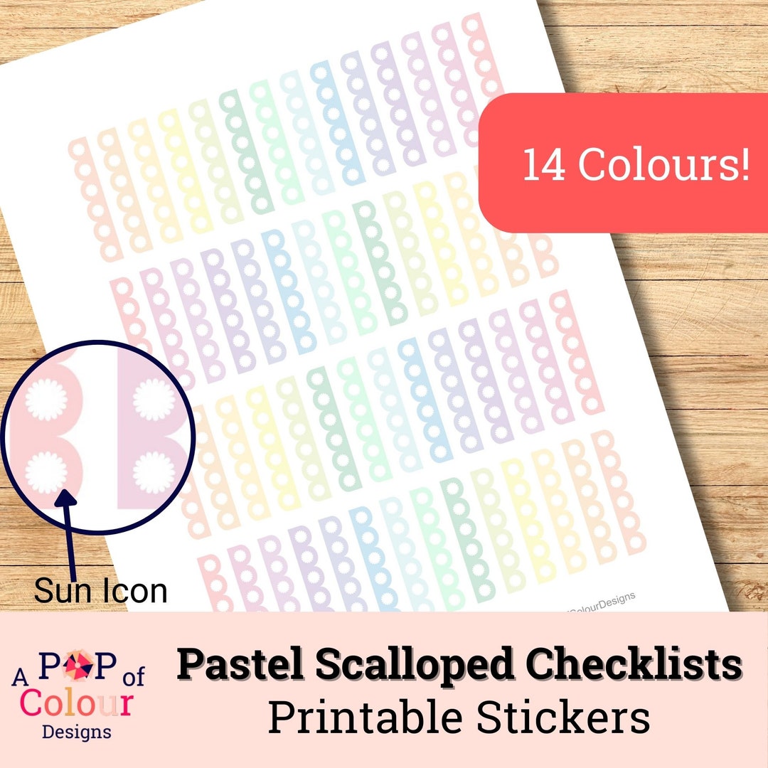 Pastel Scalloped Checklist Sun Icon Check Box Printable Stickers ...