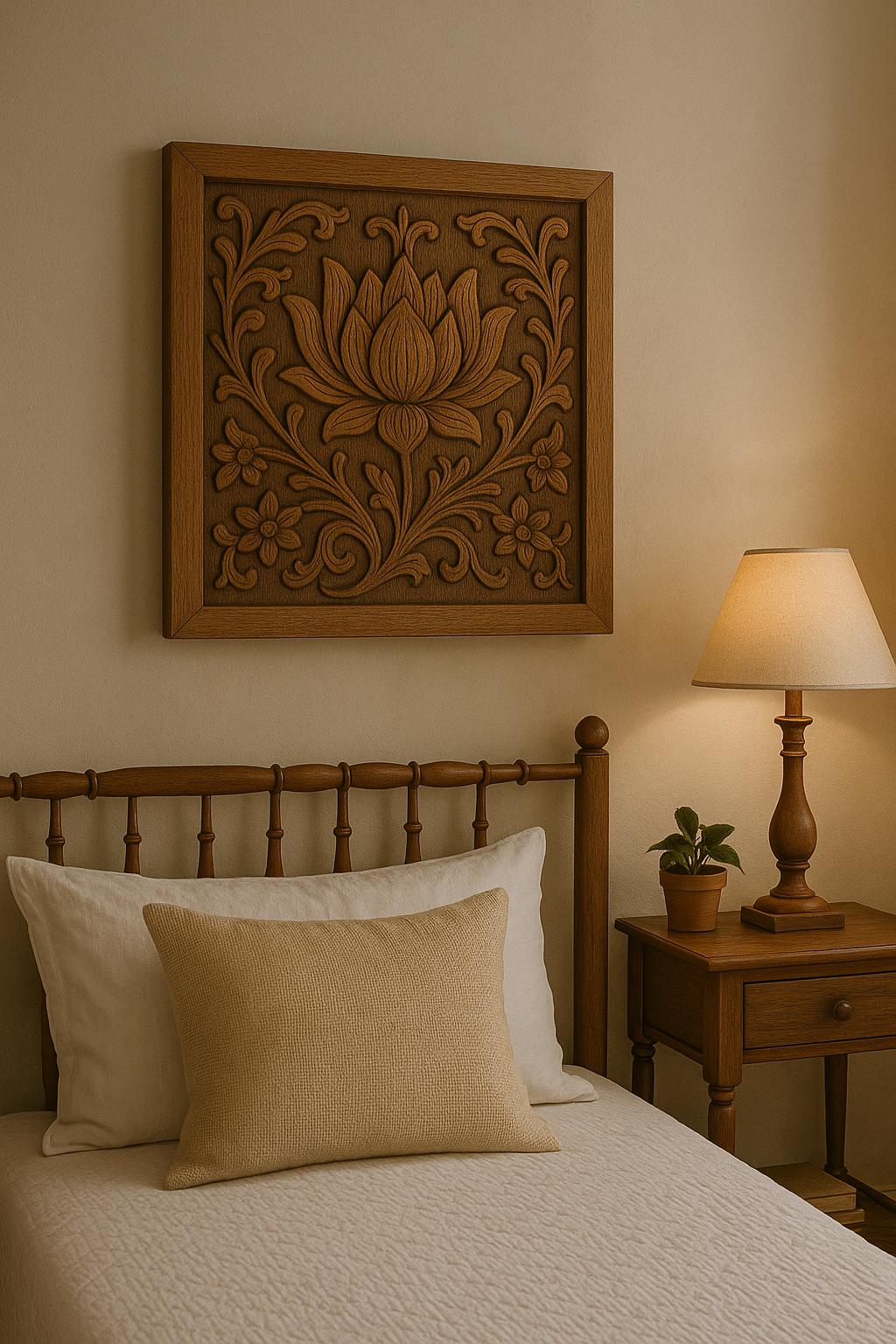Teak Wood Lotus Carved Wall Panel – Rustic Bohemian Floral Art - Etsy
