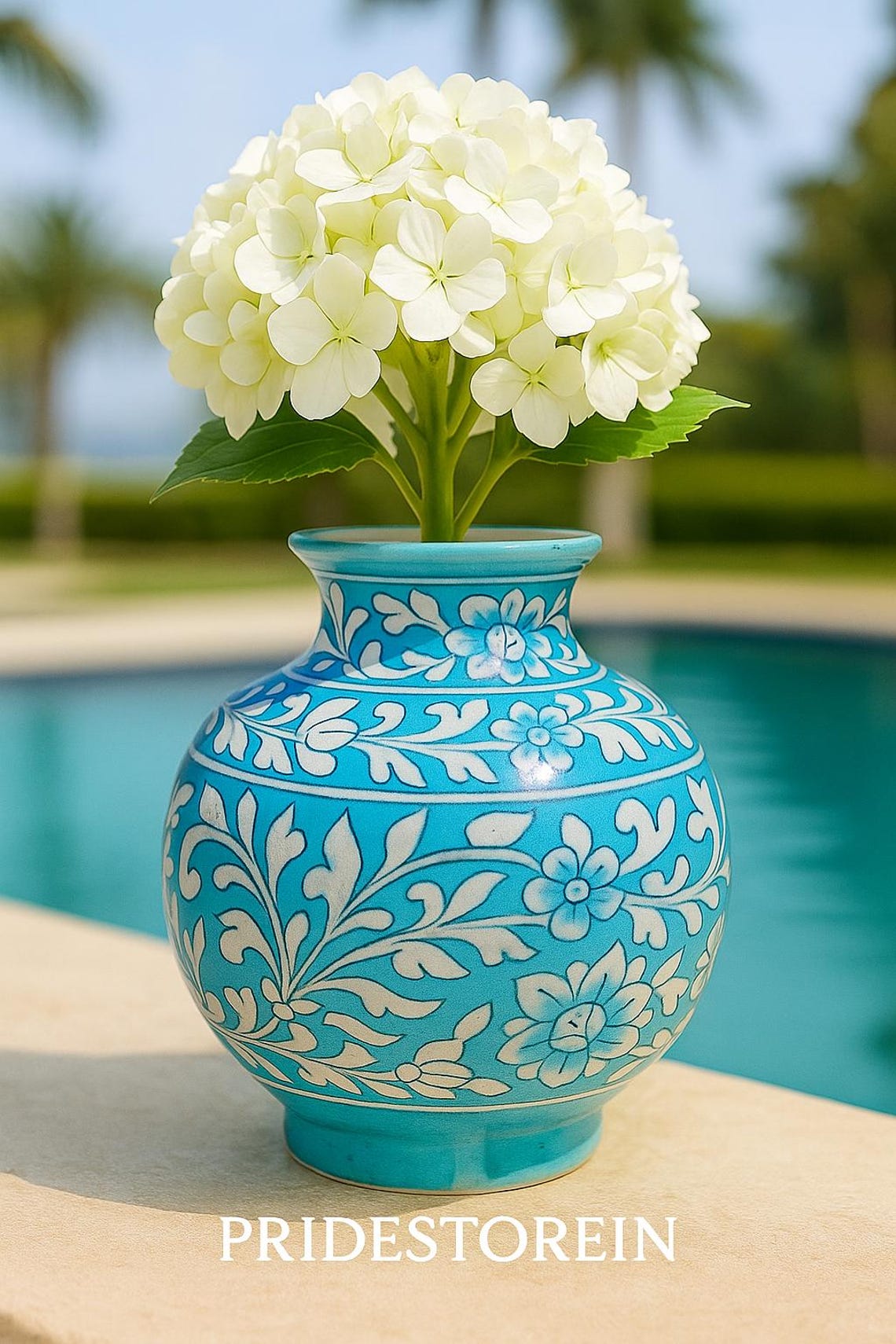 Blue Flower 8 Inch Turquoise Floral Ceramic Vase – Handmade Pottery for ...