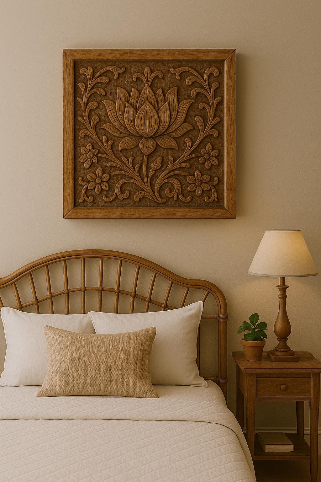 Teak Wood Lotus Carved Wall Panel – Rustic Bohemian Floral Art - Etsy