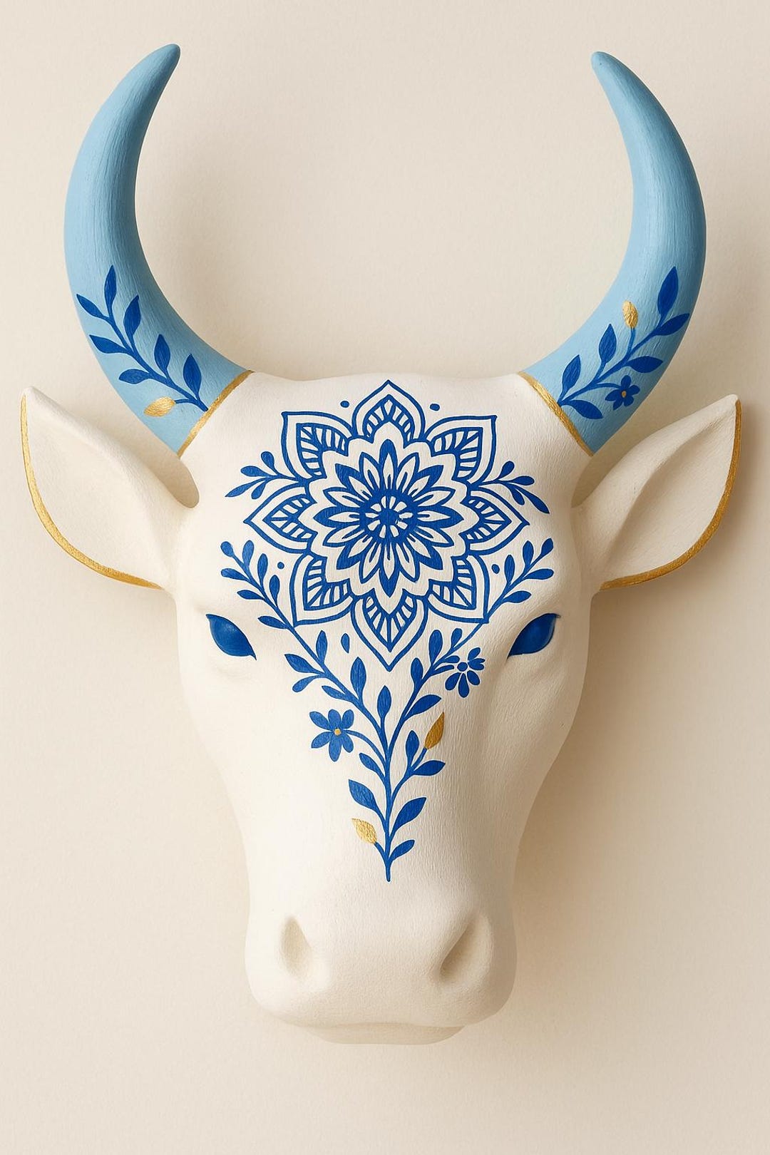 Wooden Bull Head Wall Decor | Walnut Tribal Bull Sculpture | Farmhouse ...