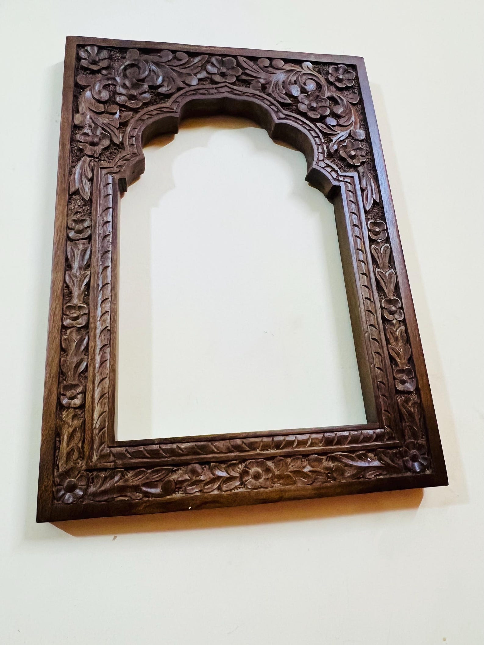 Hand-carved Wooden Wall Panel | Arch Frame Floral Carving | Boho Wall ...