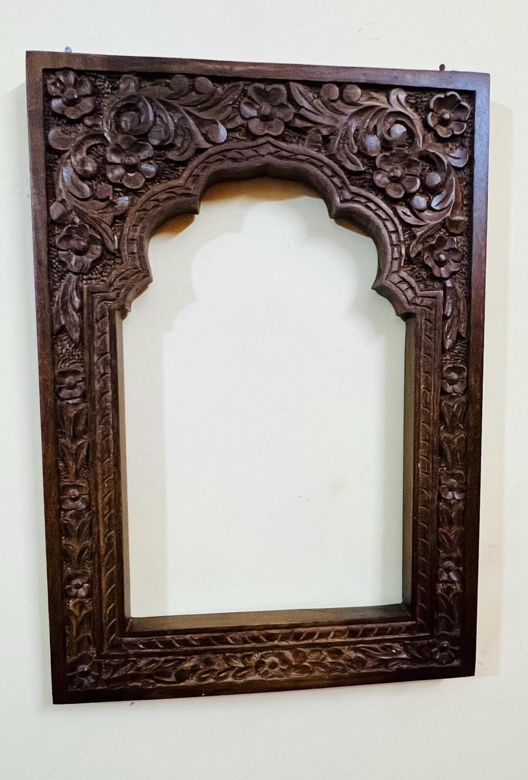 Hand-carved Wooden Wall Panel | Arch Frame Floral Carving | Boho Wall ...