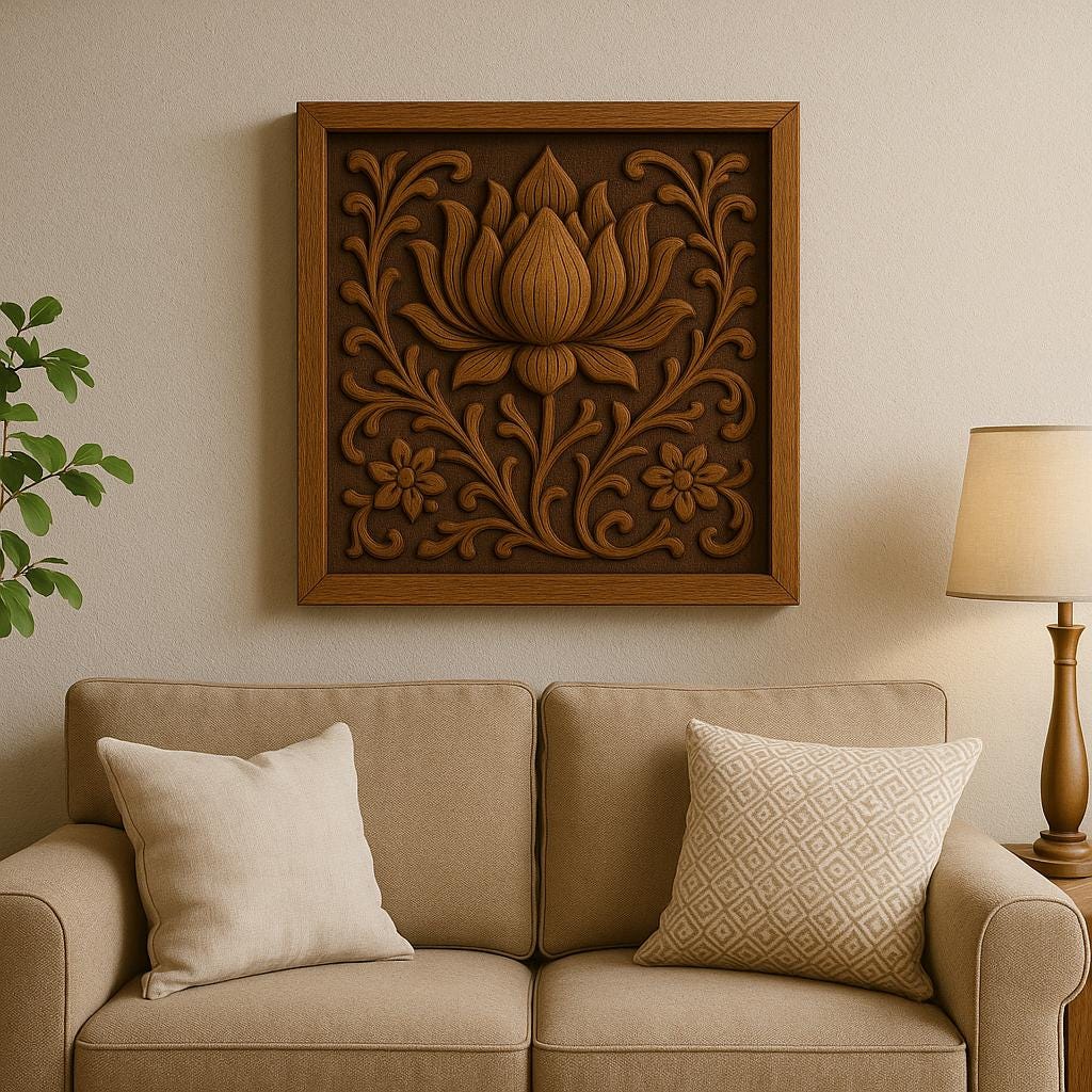 Teak Wood Lotus Carved Wall Panel – Rustic Bohemian Floral Art - Etsy