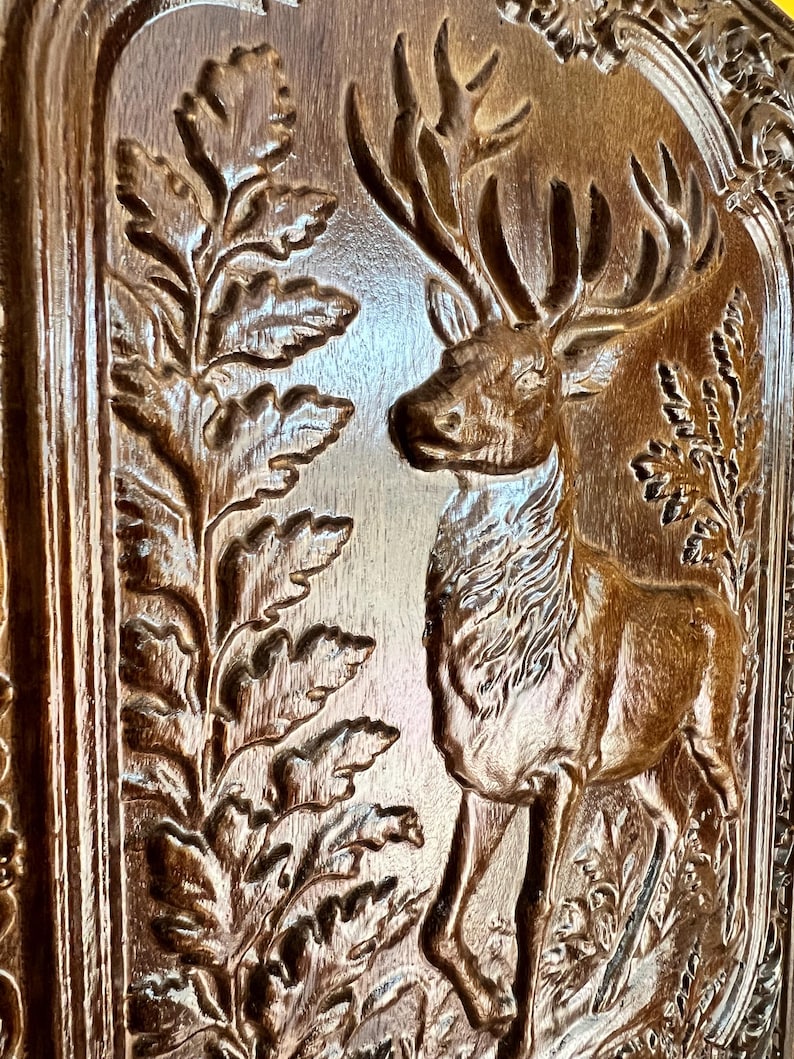 Wooden Deer Wall Panel | Natural Teak Brown Stag Art | Rustic Lodge ...