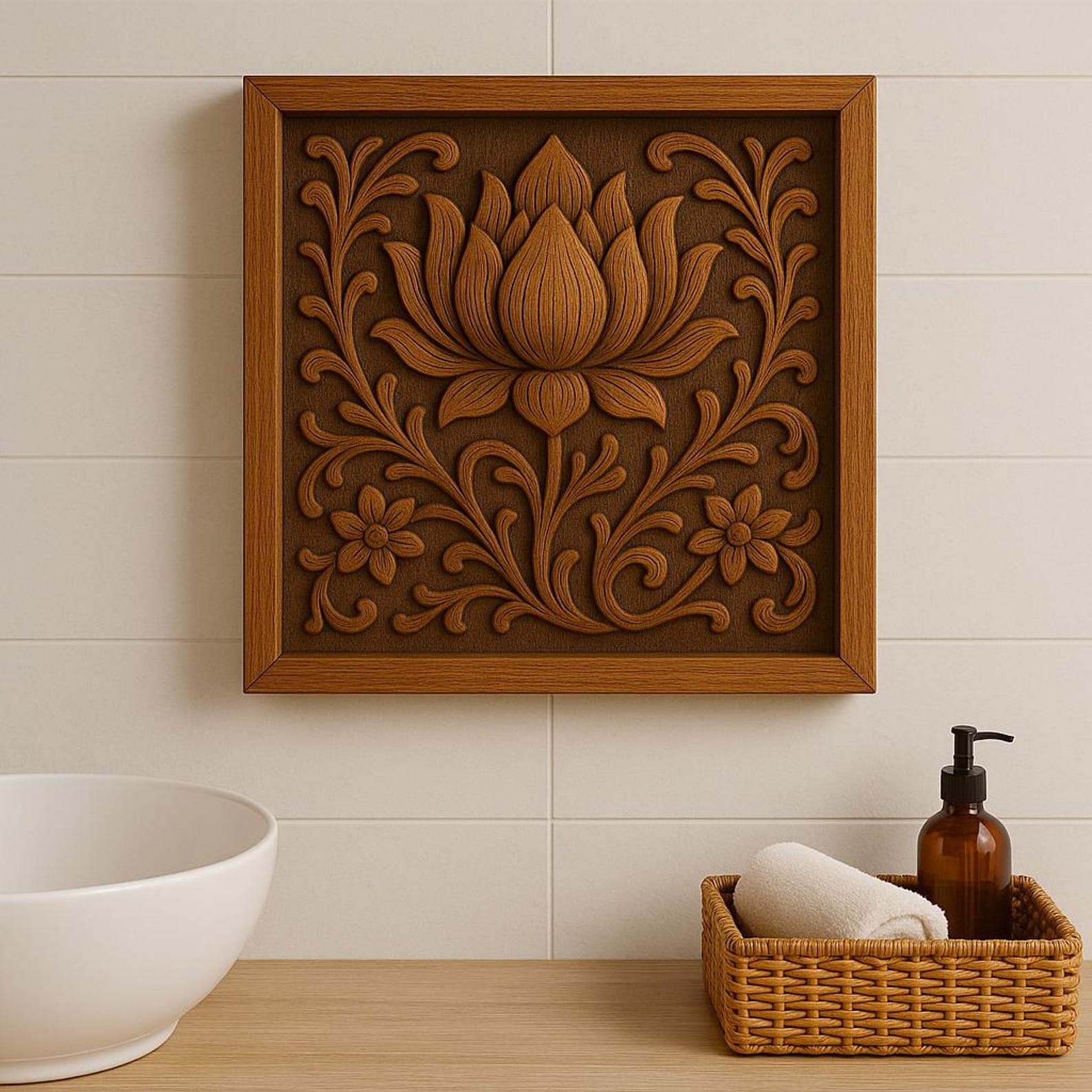 Teak Wood Lotus Carved Wall Panel – Rustic Bohemian Floral Art - Etsy
