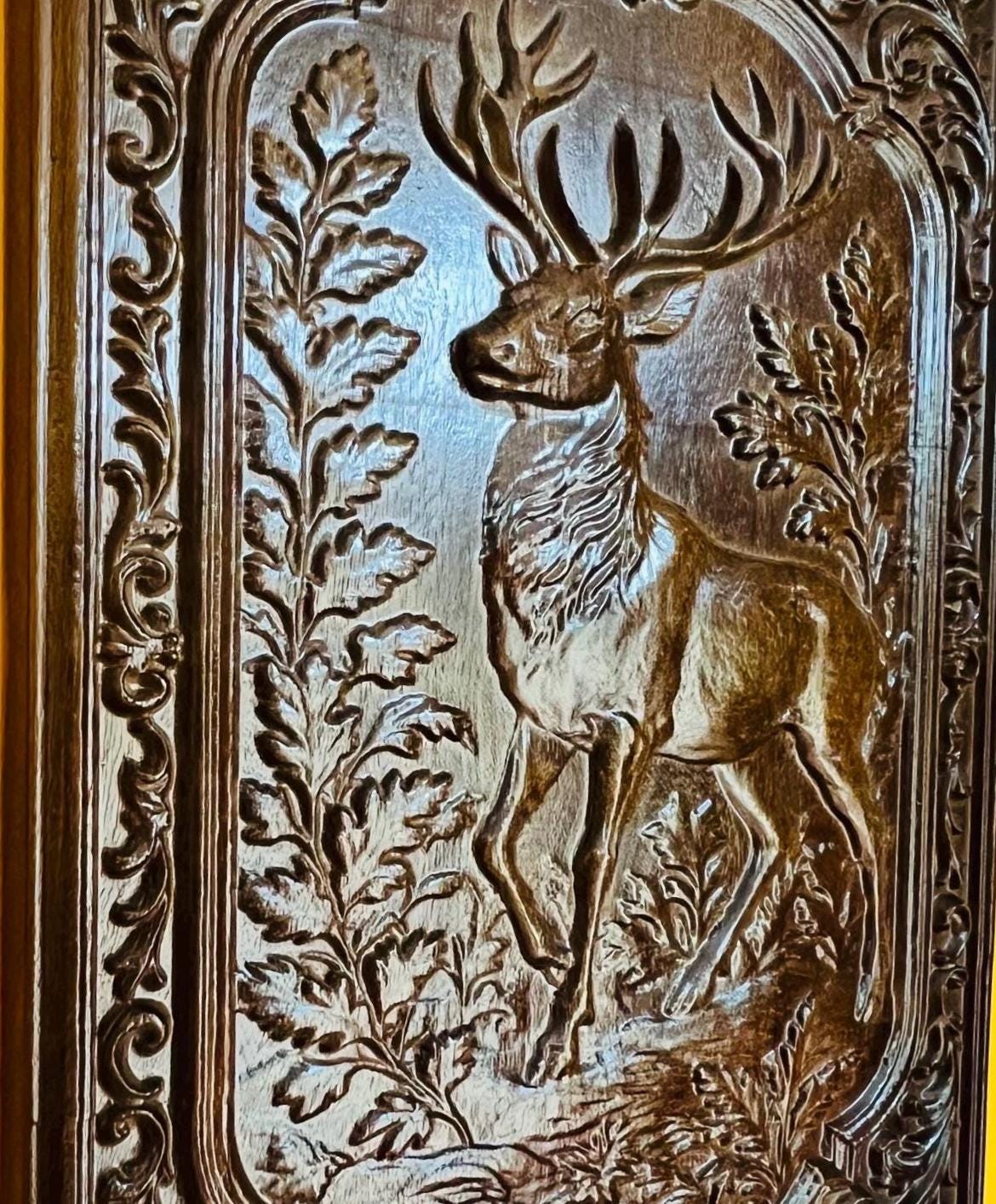 Wooden Deer Wall Panel | Natural Teak Brown Stag Art | Rustic Lodge ...