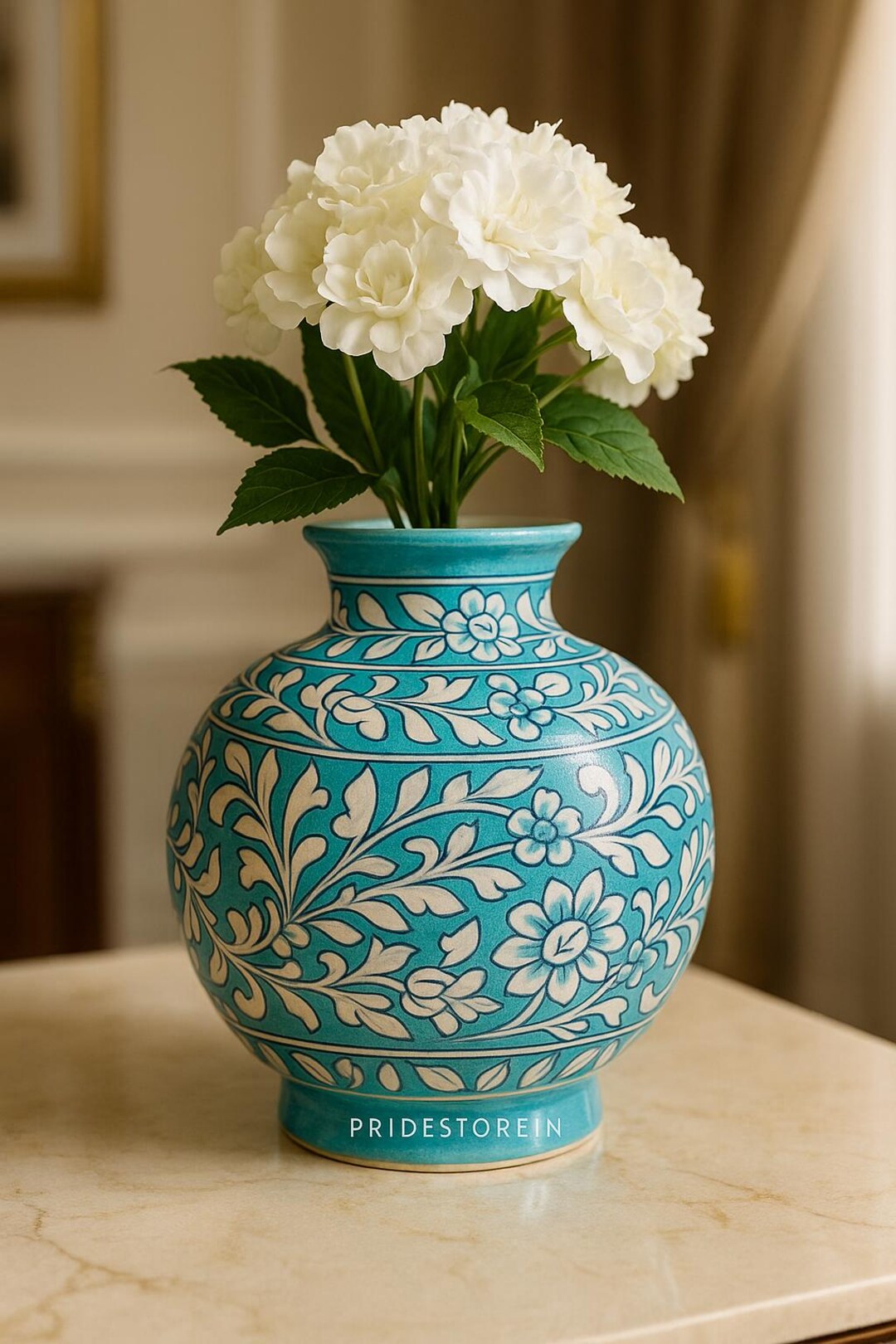 Blue Flower 8 Inch Turquoise Floral Ceramic Vase – Handmade Pottery for ...