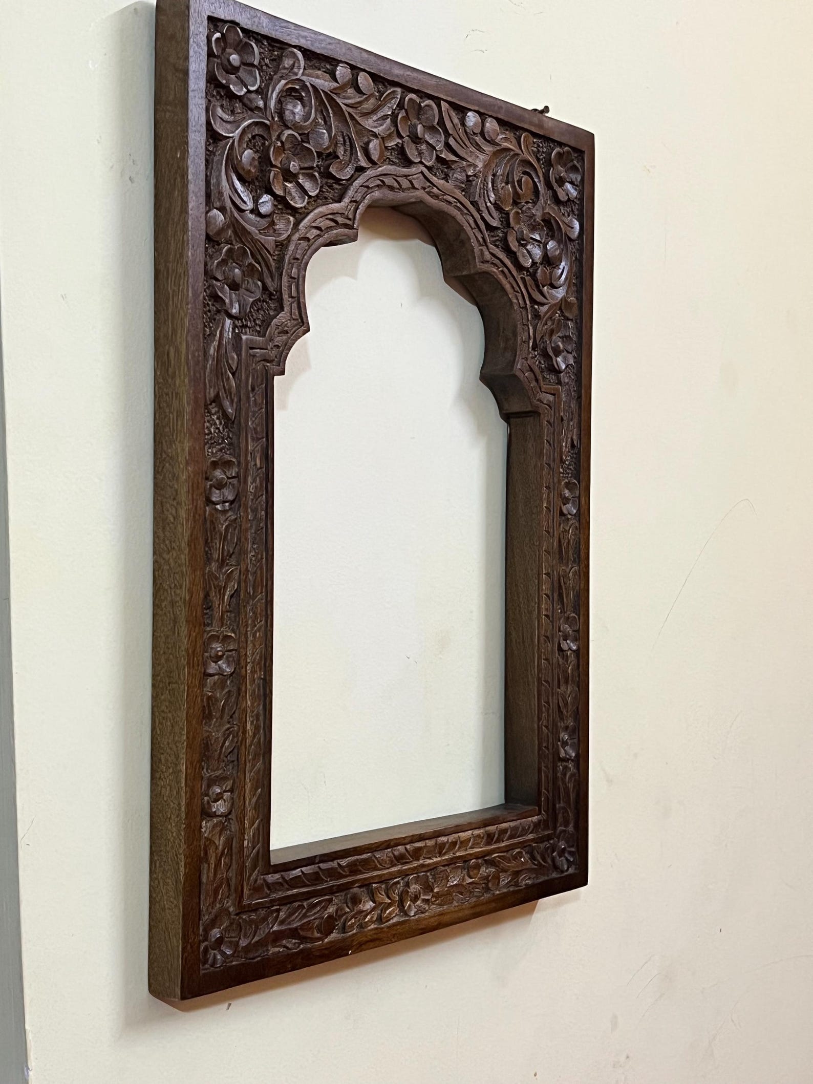 Hand-carved Wooden Wall Panel | Arch Frame Floral Carving | Boho Wall ...