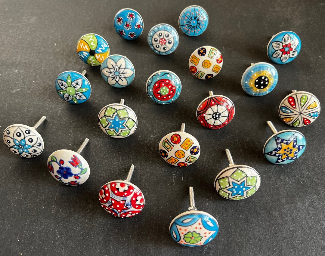 20 Hand-painted Ceramic Flower Knobs - Ideal for Furniture, Drawers ...
