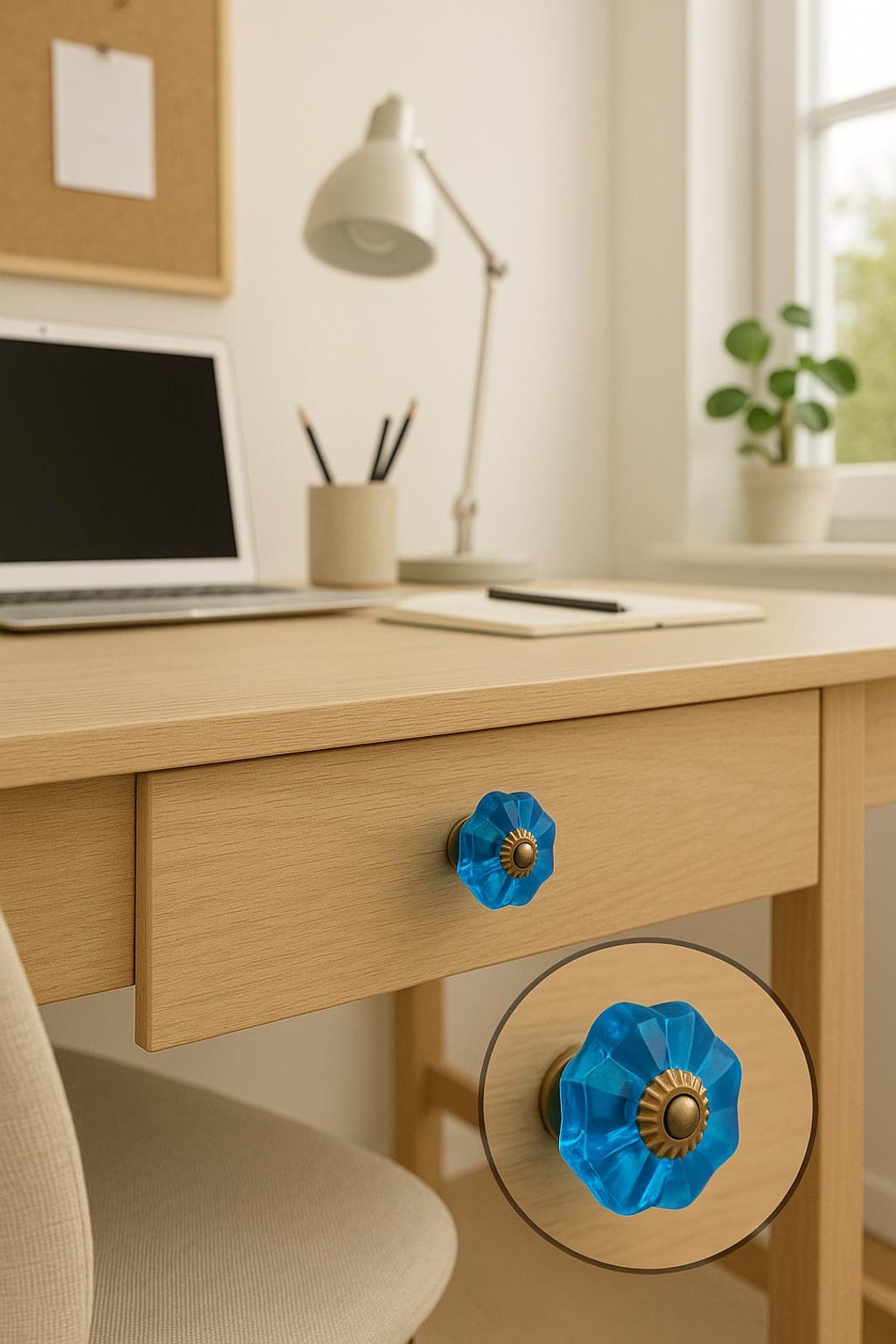Handmade Clear Blue Glass Drawer 10 Knob | Modern Cabinet Handle ...