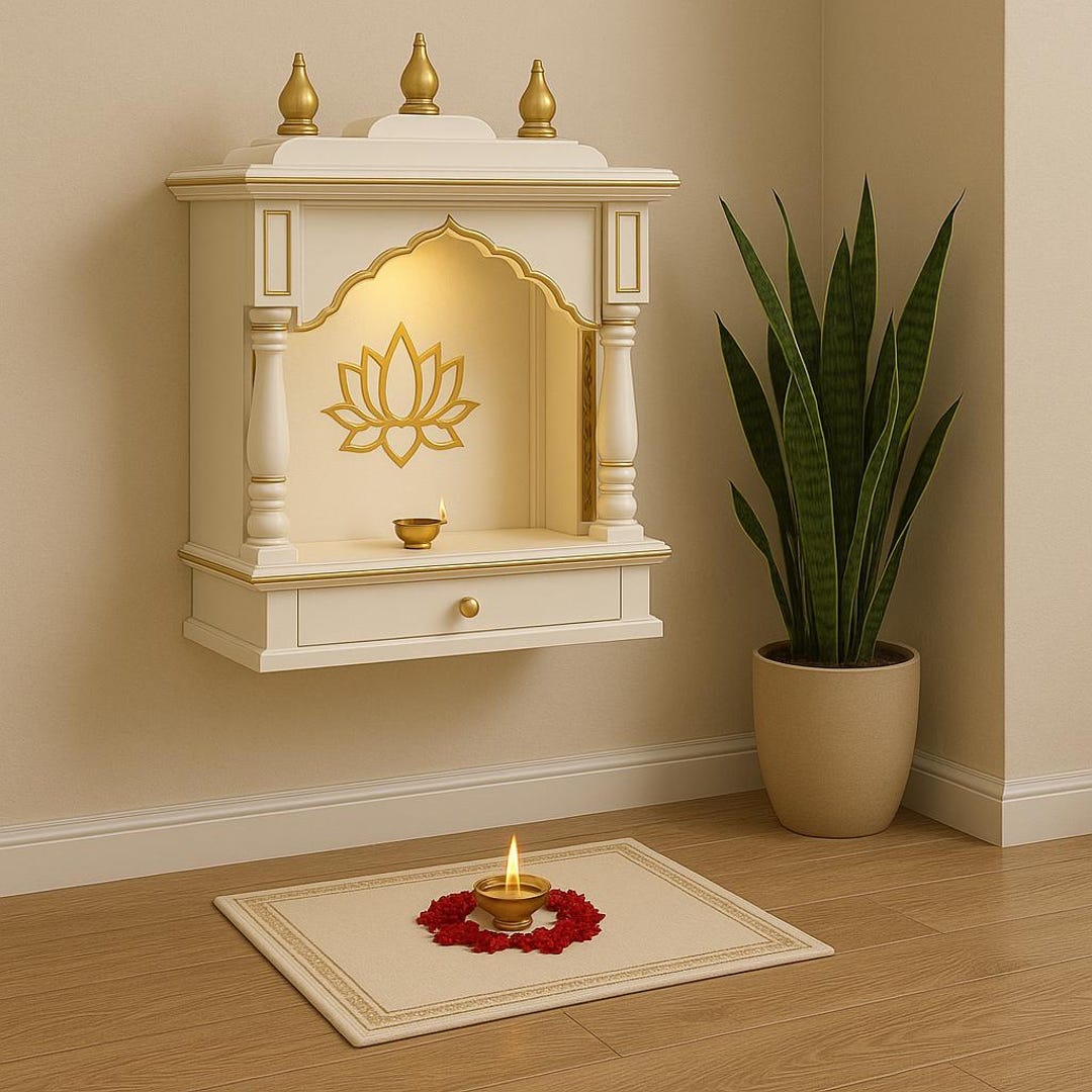 Wooden Pooja Mandir With Golden Kalash Motif – Handcrafted Temple - Etsy