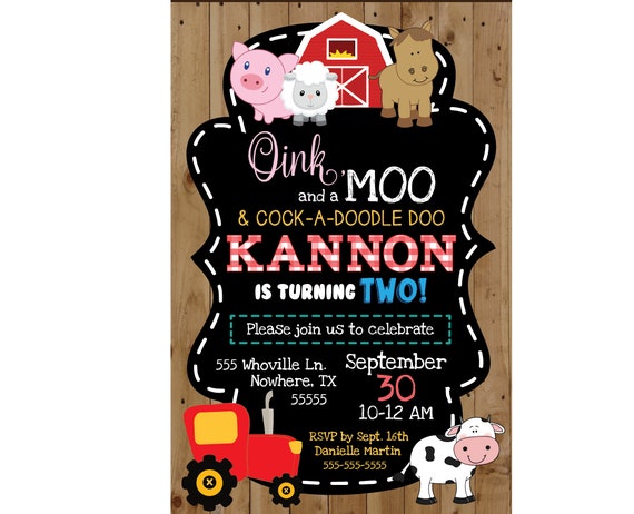 Birthday Invitation farm Oink Moo Cockadoodle Doo - Etsy