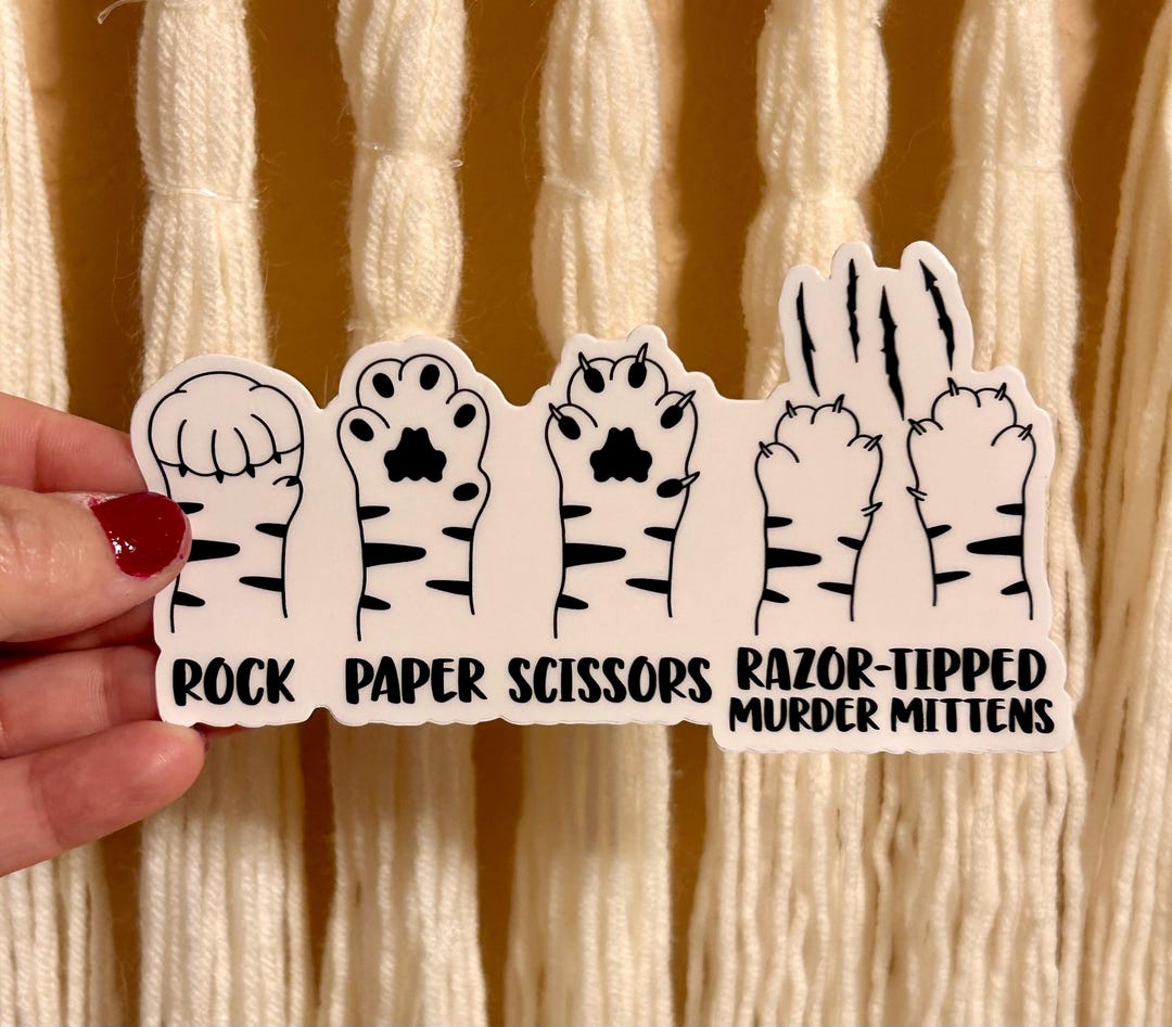 Rock Paper Scissors Cat Paw Sticker, Waterproof Vinyl Sticker, Cat ...