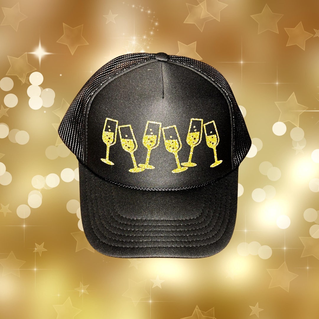 New Year's Cheers Trucker Hat, Cute New Years Hat, Champagne Toast, New ...