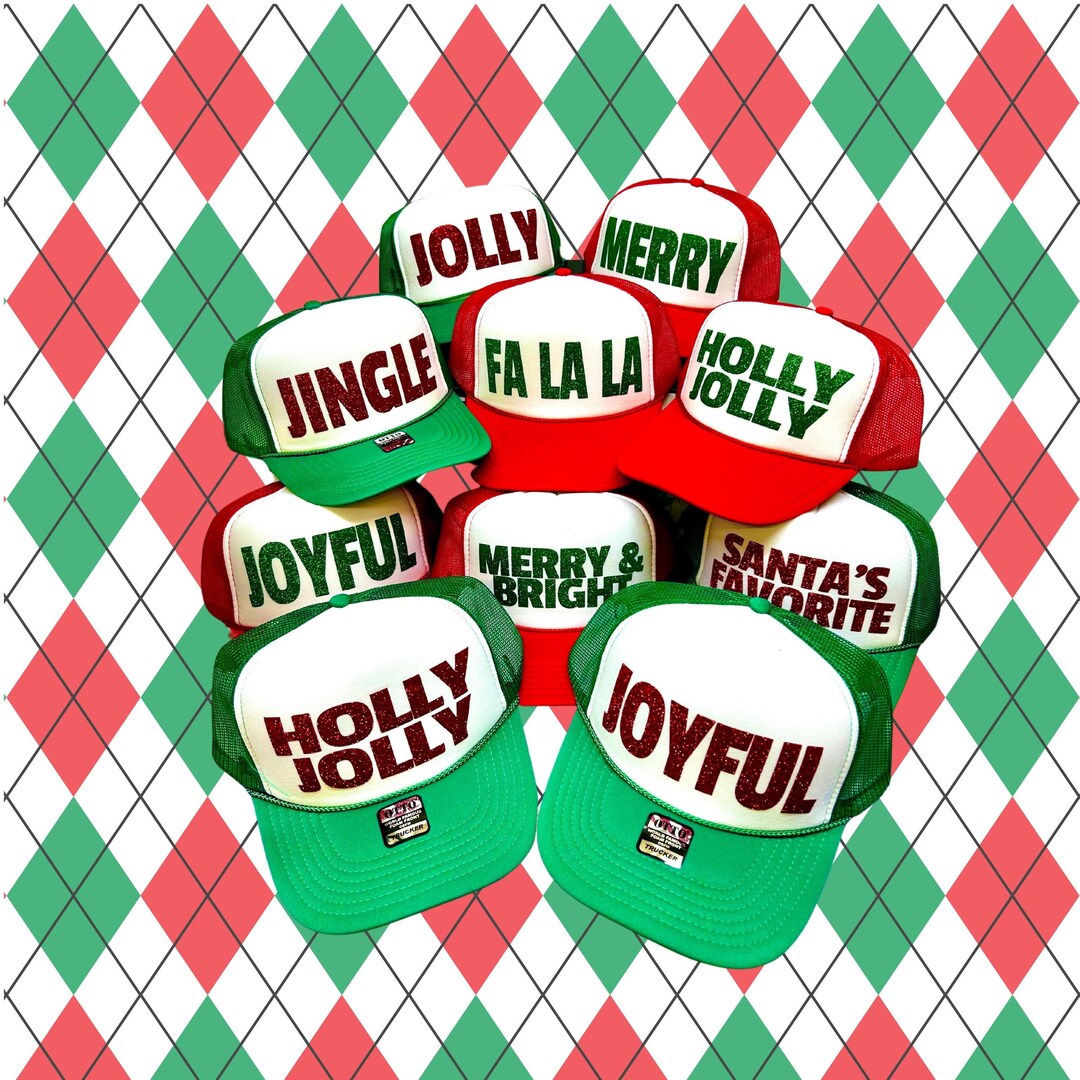 Holiday Glittery Christmas Trucker Hats, Festive Hats, Matching Family ...
