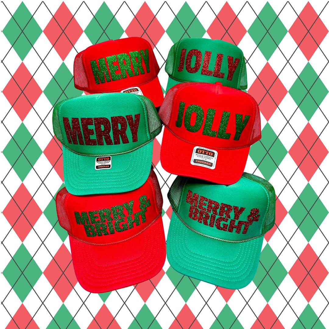 Holiday Glittery Christmas Trucker Hats, Solid Color, Festive Hats ...