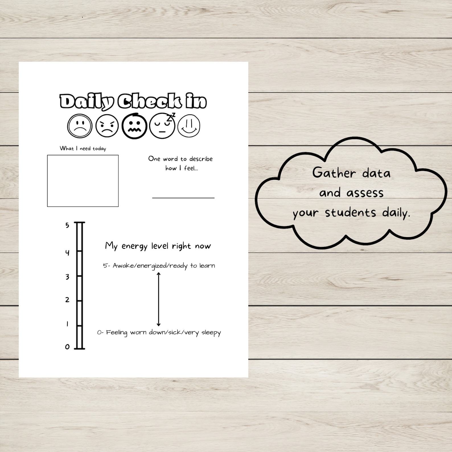 Daily Check In- Social Emotional Health and Well-being Worksheet - Etsy